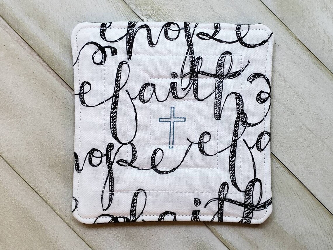 Quilted Square Coaster Set of 4 Faith and Hope Theme Coffee | Etsy