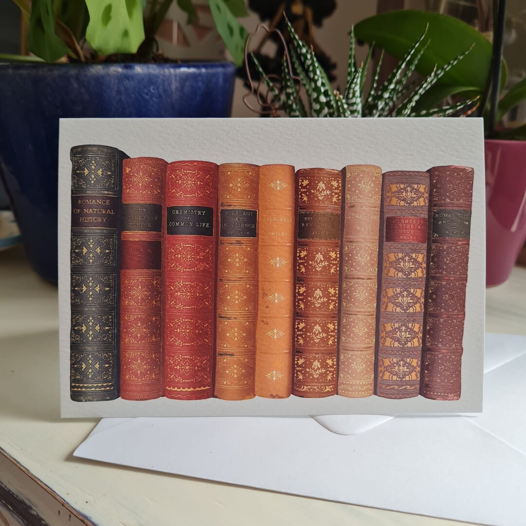 Fine Leather Bindings Card ... Vintage Book Spines Card... Book Lover ...