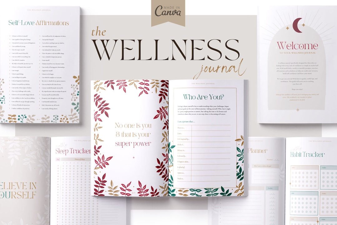 Wellness Journal Printable Self Care Planner PDF Self Love Canva ...