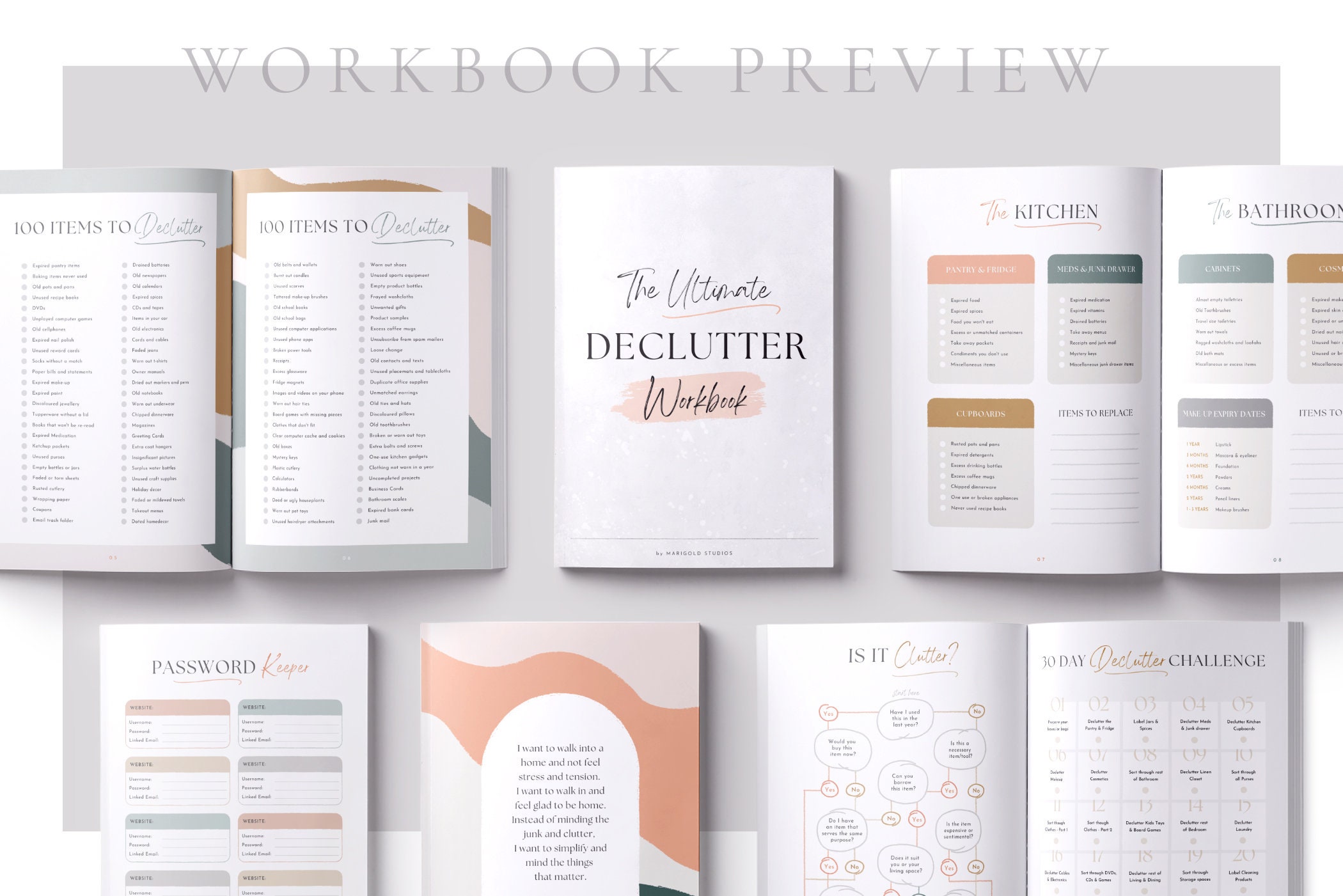 Declutter Workbook Printable Organising Planner Canva Decluttering Home ...