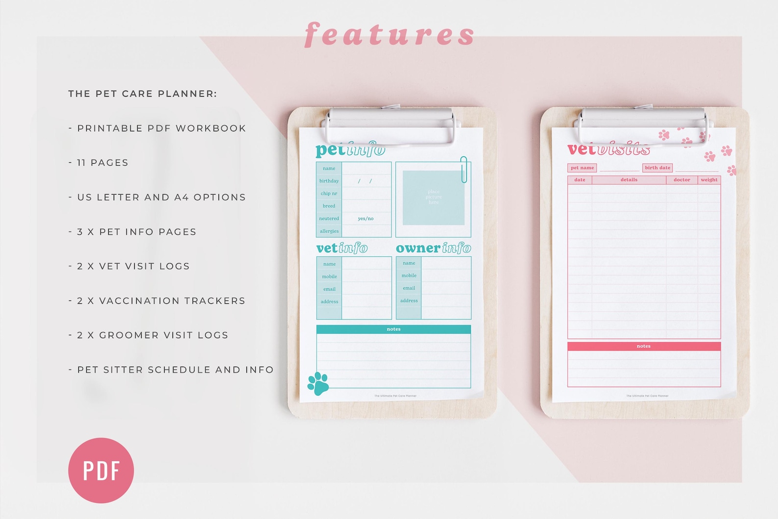 Pet Care Planner: Dog & Cat Health Tracker (printable PDF) - Etsy