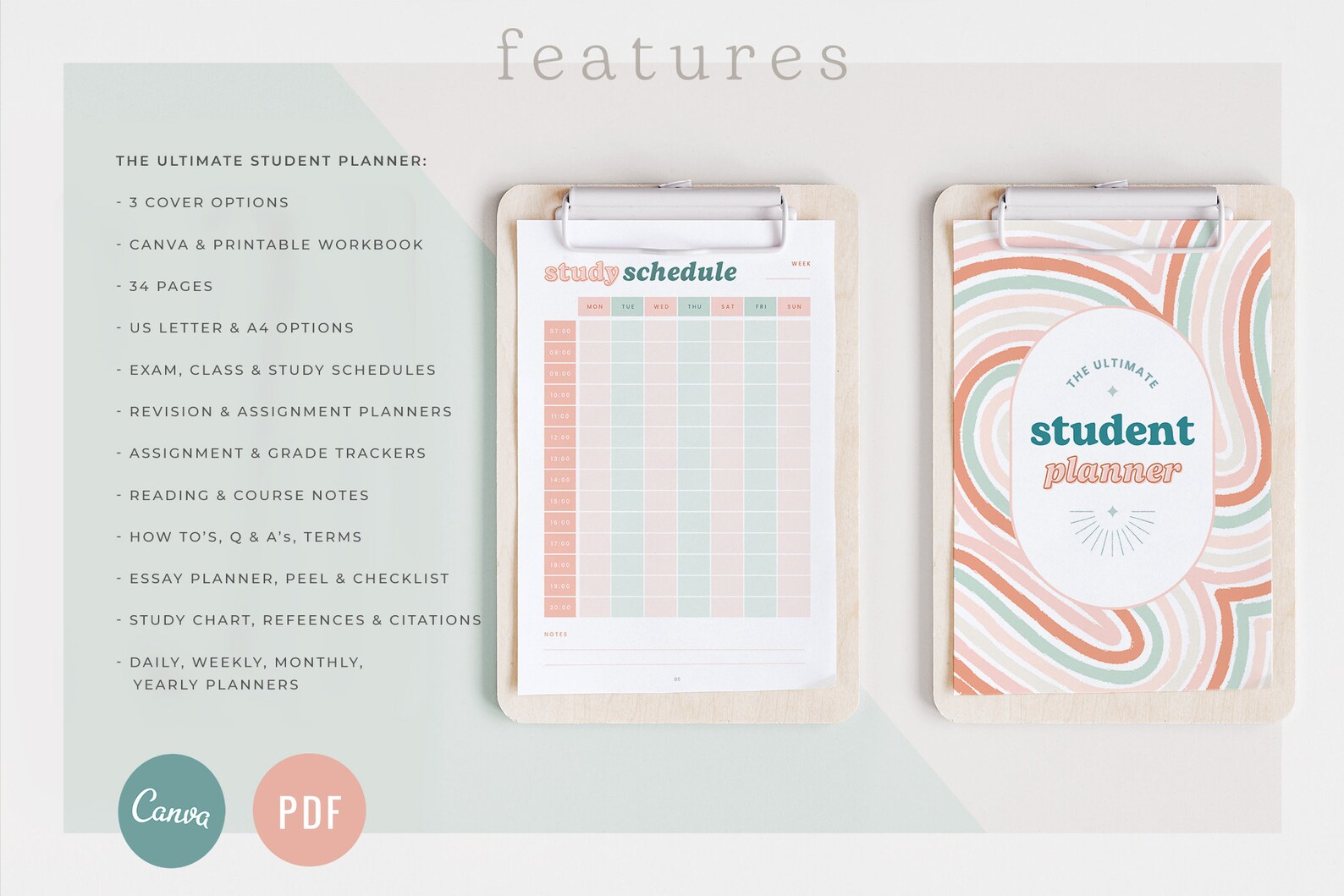 Student Planner Printable College Journal Canva Template Study Workbook ...