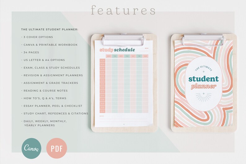 Student Planner Printable College Journal Canva Template Study Workbook ...