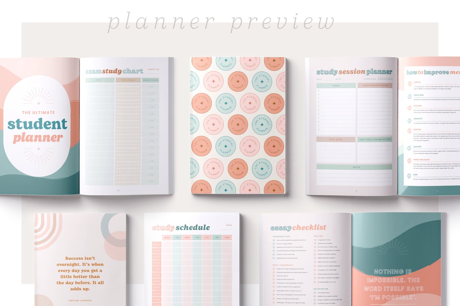 Student Planner Printable College Journal Canva Template Study Workbook ...