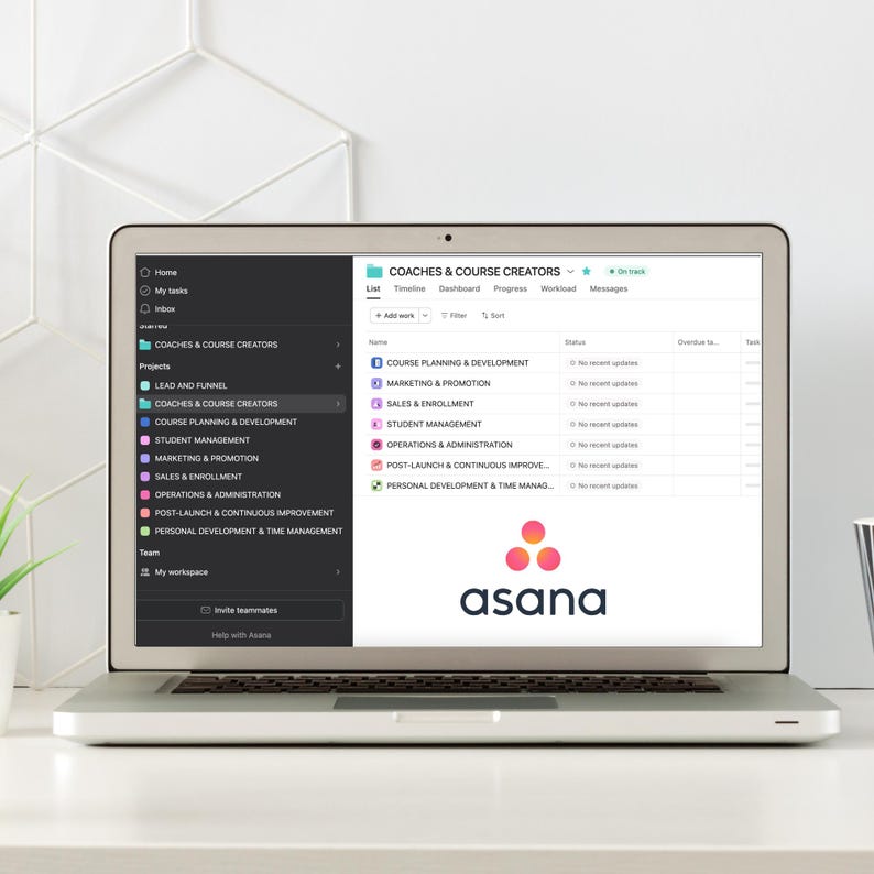 Asana Project Management Template for Coaches | Course Creator Planner ...