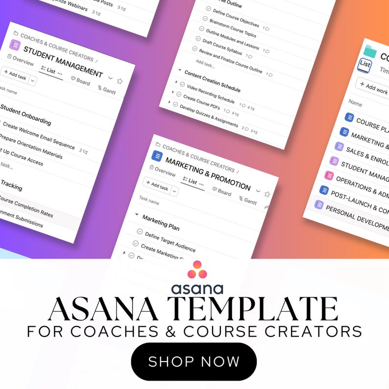 Asana Project Management Template for Coaches | Course Creator Planner ...