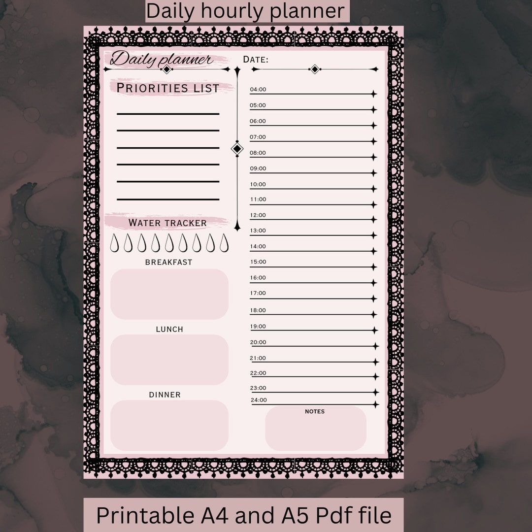 Printable Daily Checklist Daily Planner Fancy Black and Pink Elegant ...