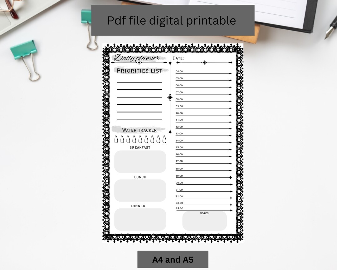Printable Daily Checklist Daily Planner Fancy Black and White Elegant ...
