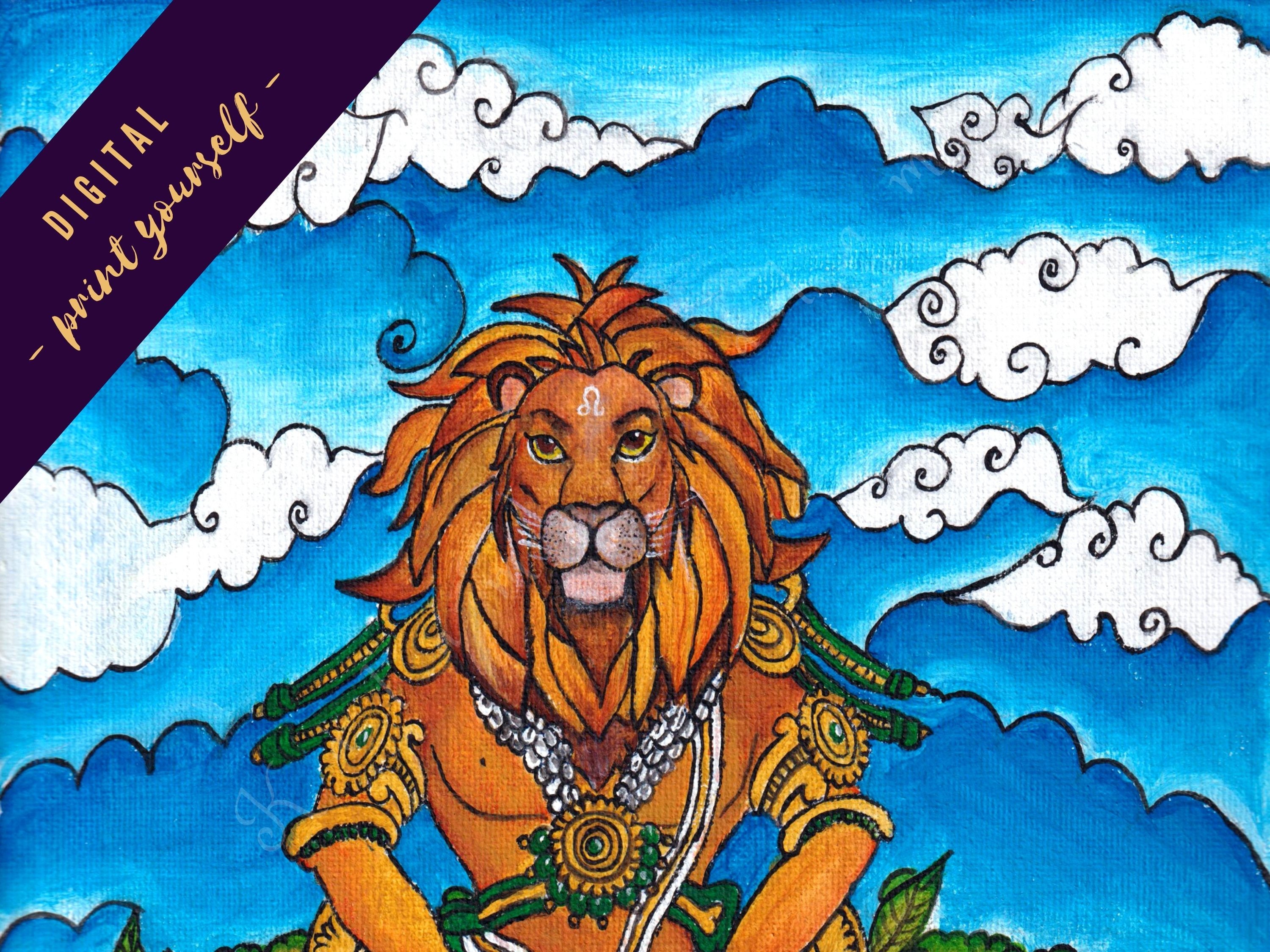Leo Zodiac Sign Inspired Indian Art Print TÉLÉCHARGEMENT - Etsy France