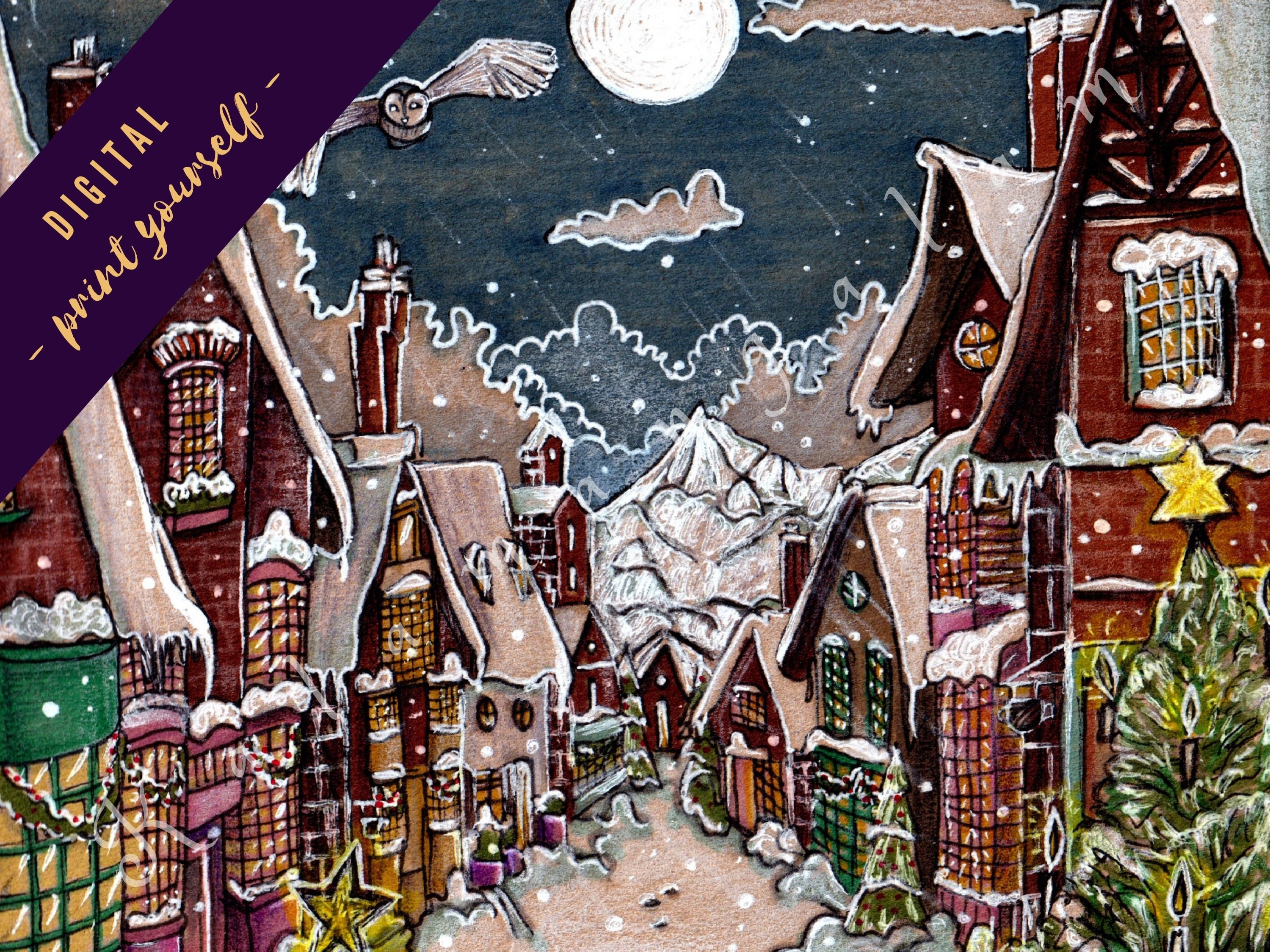 Scotland Village Art Print INSTANT DOWNLOAD Hogsmeade Poster | Etsy