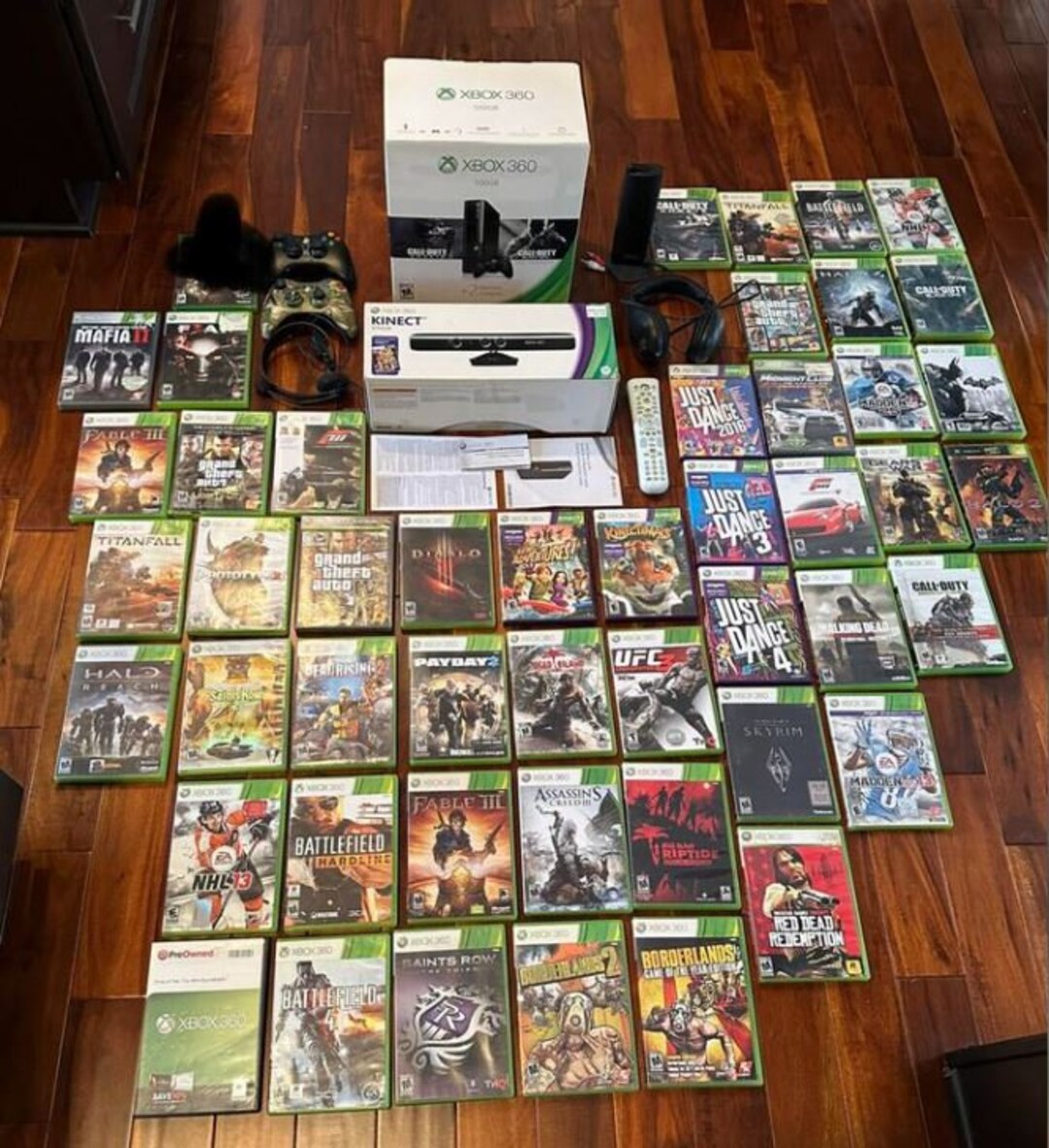 Xbox 360 W/kinect Sensor and 51 Games, Headset and Tower, 2 Controllers ...