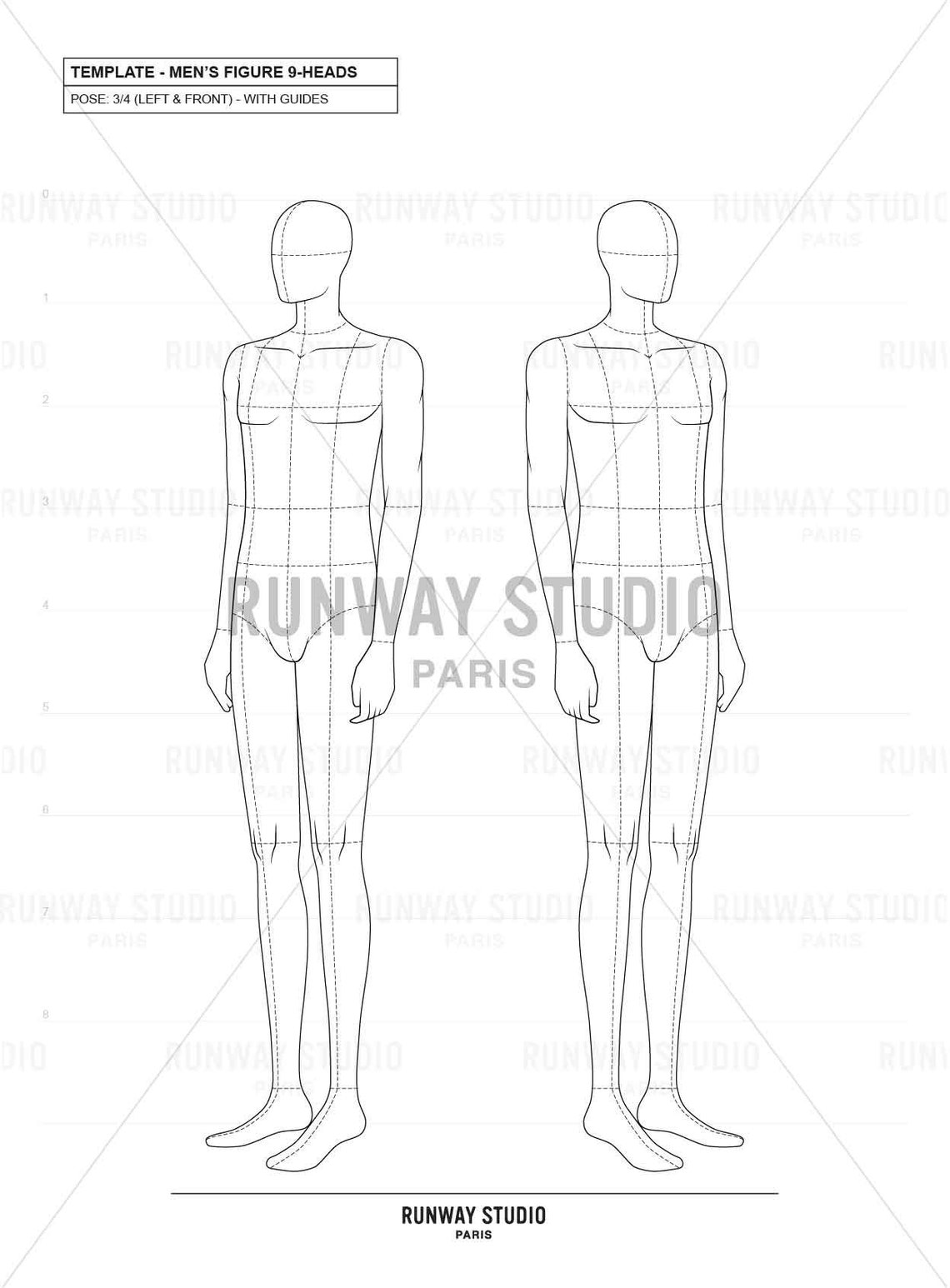 Buy MEN'S 9-HEAD FIGURE Template - Fashion Vector Sketch - Fashion ...