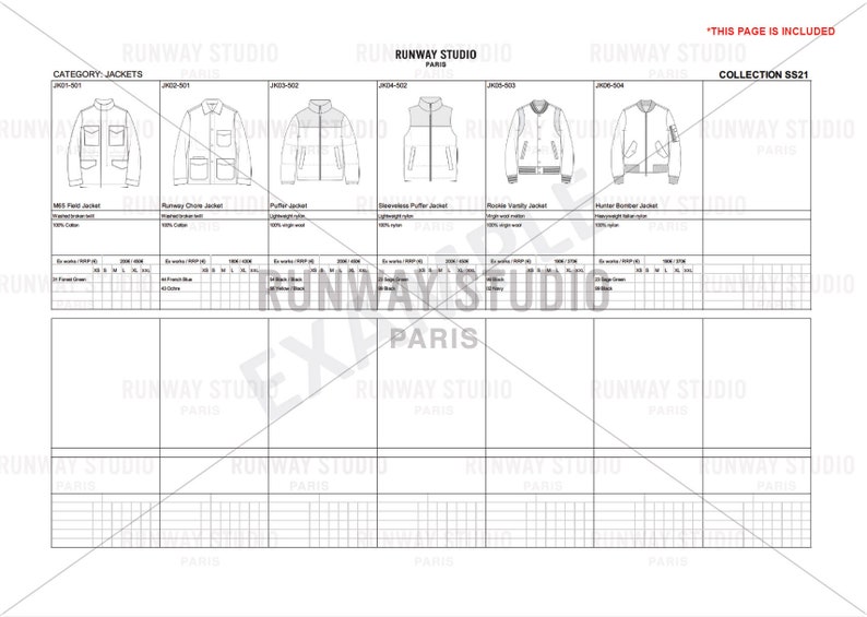 PRODUCT LINE SHEET - Fashion Document Template - Collection Line Plan ...