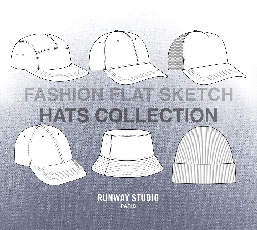 HATS COLLECTION Fashion Flat Sketches - 6 X HATS Fashion Vector Sketch ...