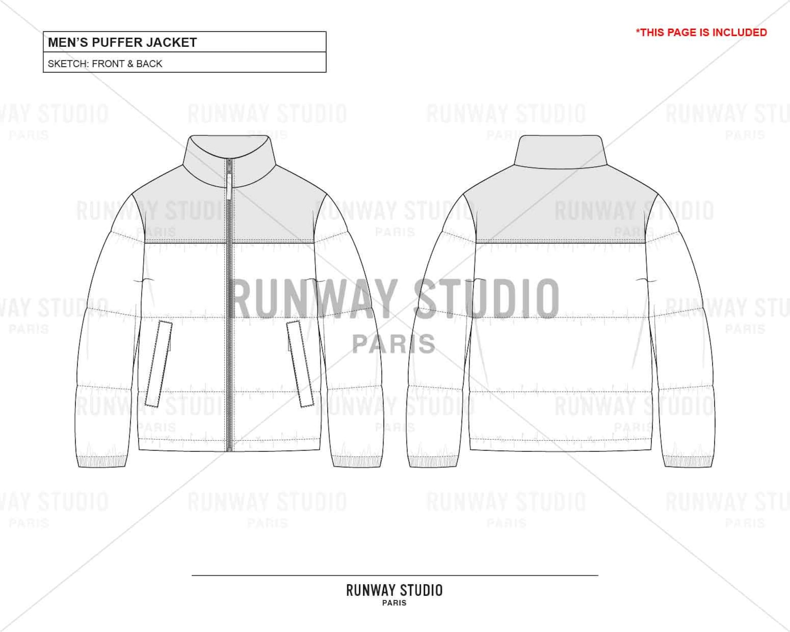 PUFFER JACKET Fashion Flat Sketch - Fashion Vector Sketch - Technical ...
