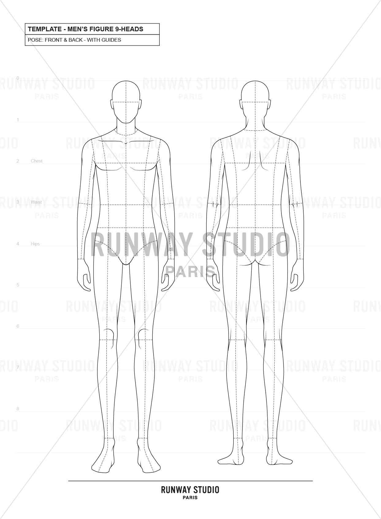 Buy MEN'S 9-HEAD FIGURE Template - Fashion Vector Sketch - Fashion ...