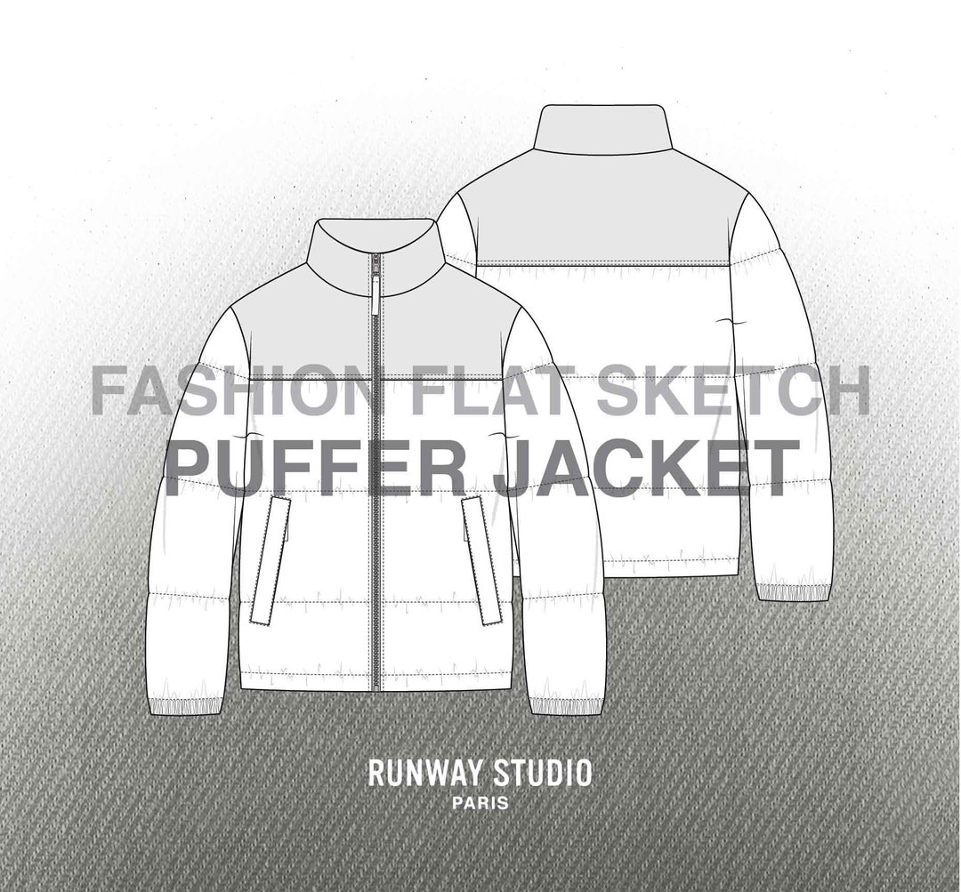PUFFER JACKET Fashion Flat Sketch - Fashion Vector Sketch - Technical ...