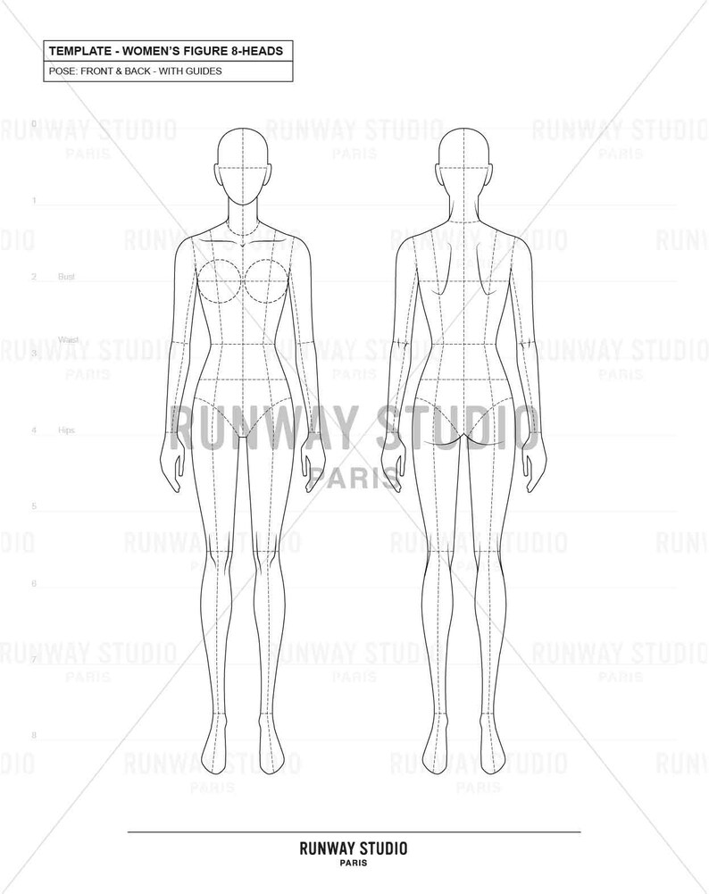 WOMEN'S 8-HEAD FIGURE Template Fashion Vector Sketch Womenswear Fashion ...