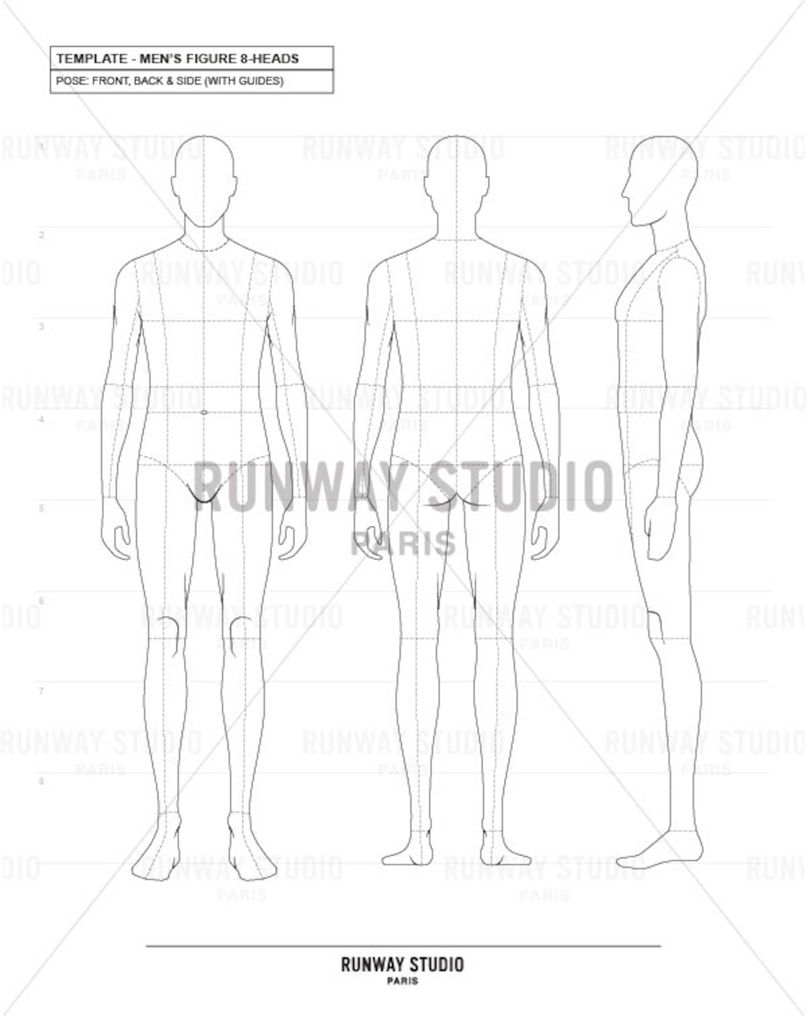 MEN'S 8-HEAD FIGURE Template Fashion Vector Sketch Fashion Design ...