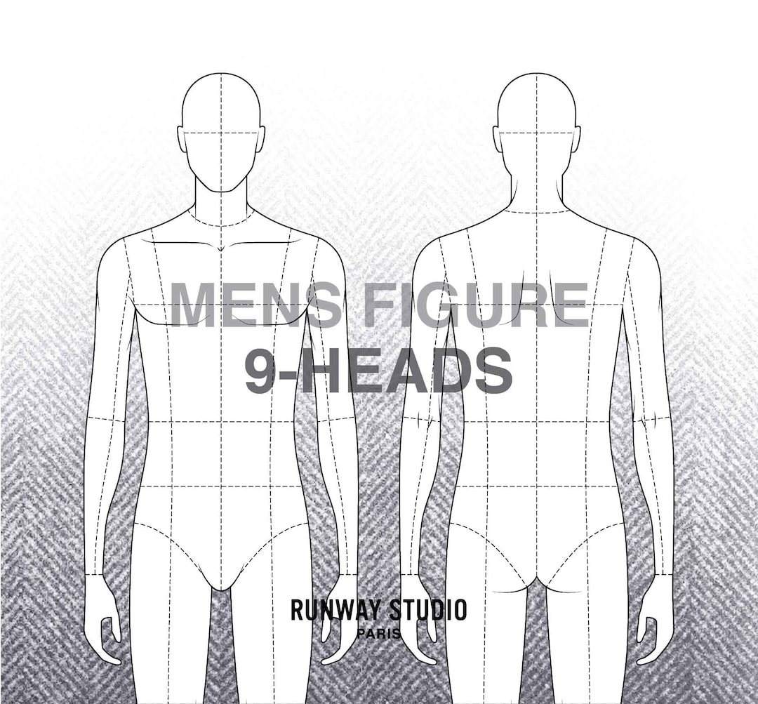 MEN'S 9-HEAD FIGURE Template - Fashion Vector Sketch - Fashion Design ...