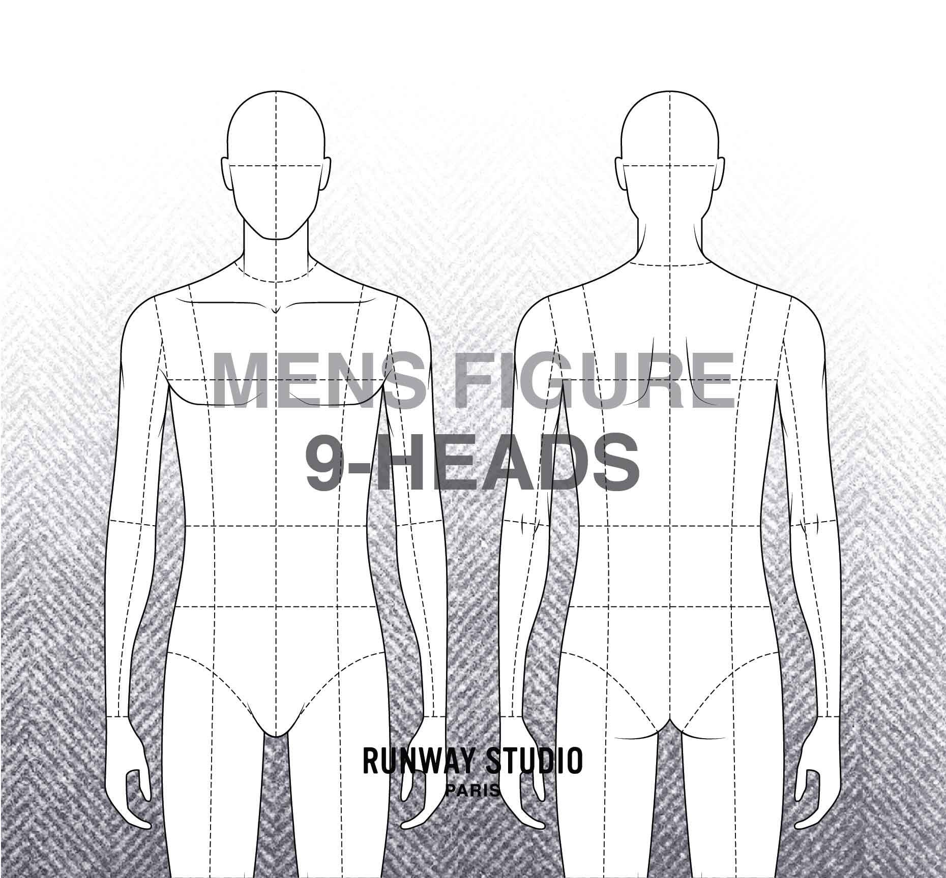 MEN'S 9-HEAD FIGURE Template - Fashion Vector Sketch - Fashion Design ...