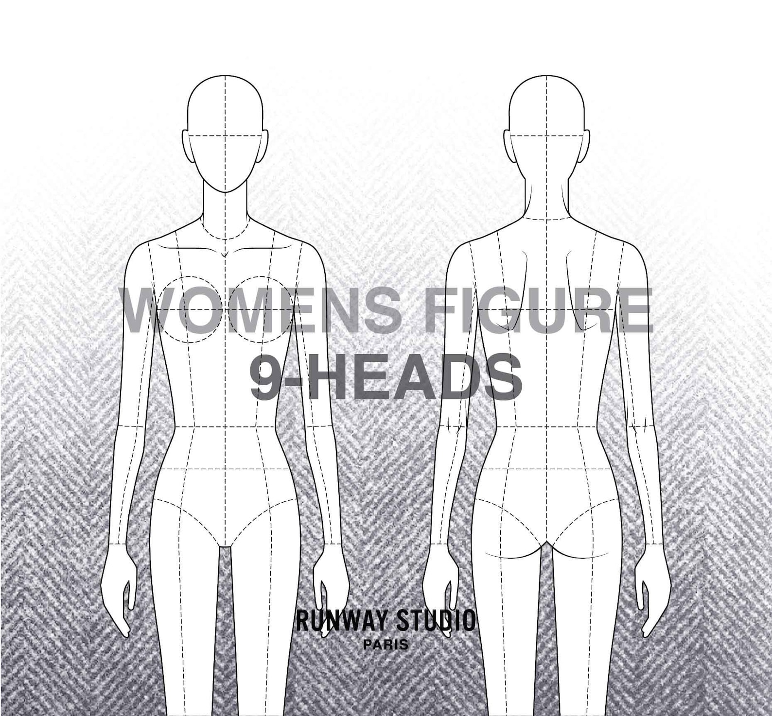 WOMEN'S 9-HEAD FIGURE Template - Fashion Vector Sketch Womenswear ...