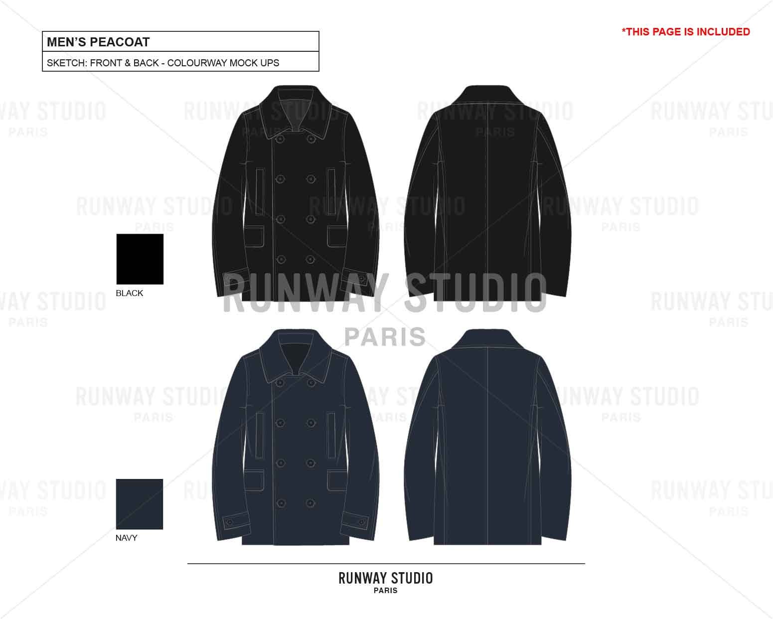 MEN'S PEACOAT Fashion Vector Sketch - Fashion Flat Sketch - Menswear ...