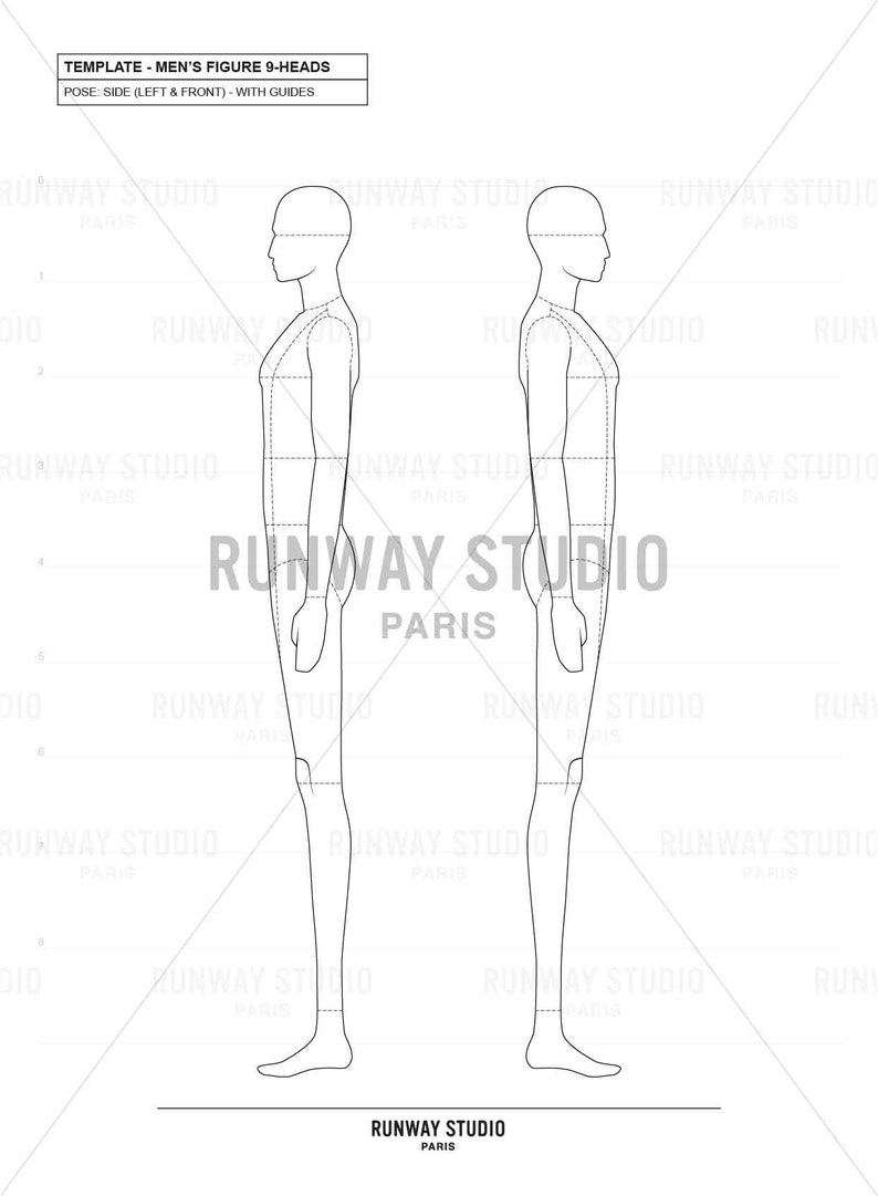 Buy MEN'S 9-HEAD FIGURE Template - Fashion Vector Sketch - Fashion ...