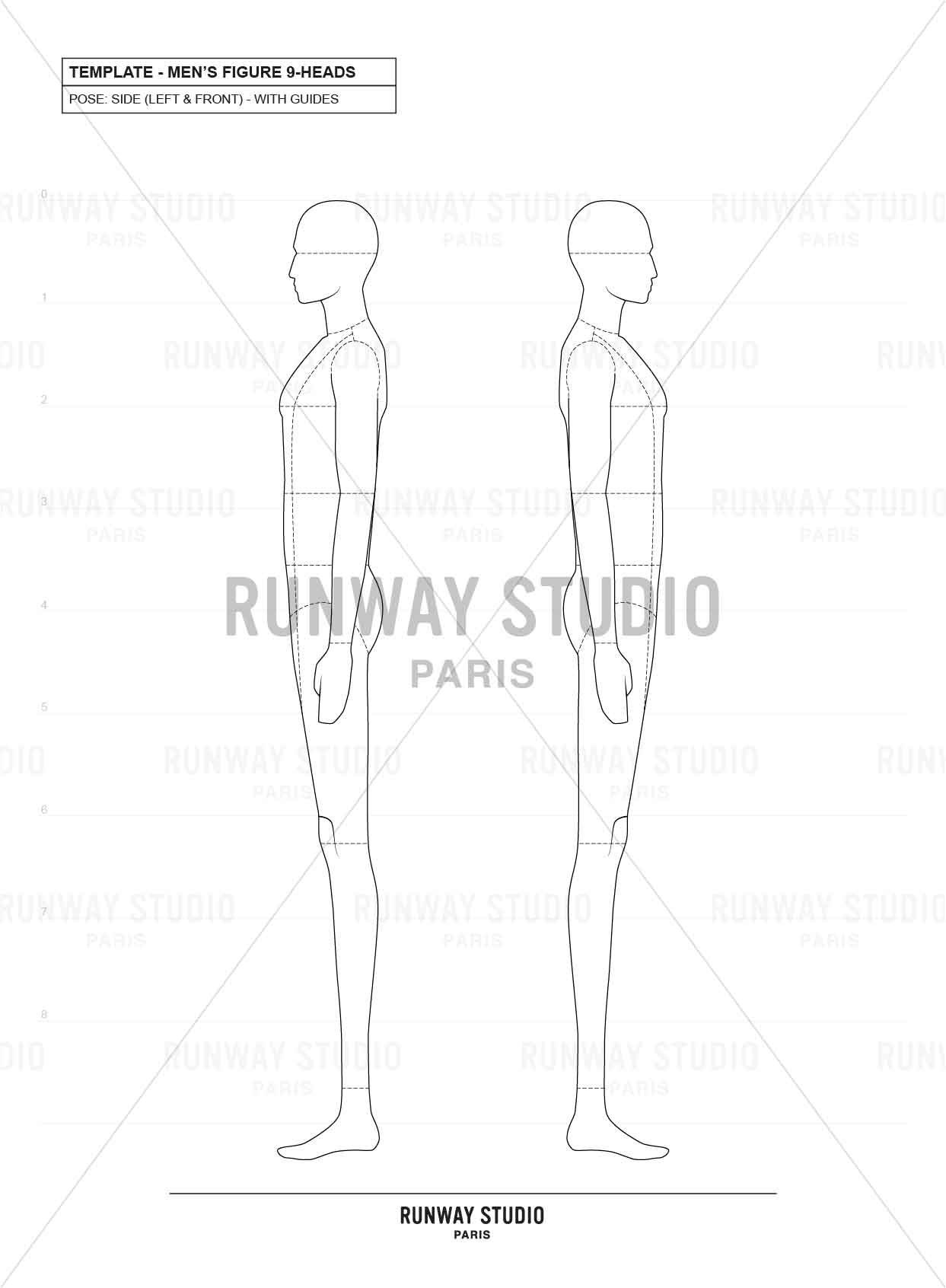 Buy MEN'S 9-HEAD FIGURE Template - Fashion Vector Sketch - Fashion ...