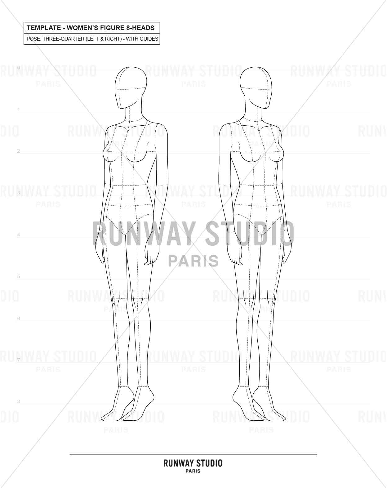 WOMEN'S 8-HEAD FIGURE Template Fashion Vector Sketch Womenswear Fashion ...