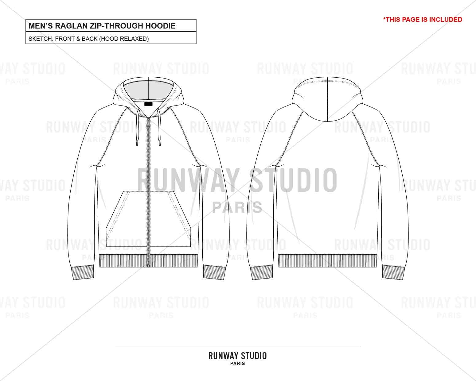 Mens RAGLAN ZIP HOODIE Fashion Flat Sketch Fashion Vector Sketch ...