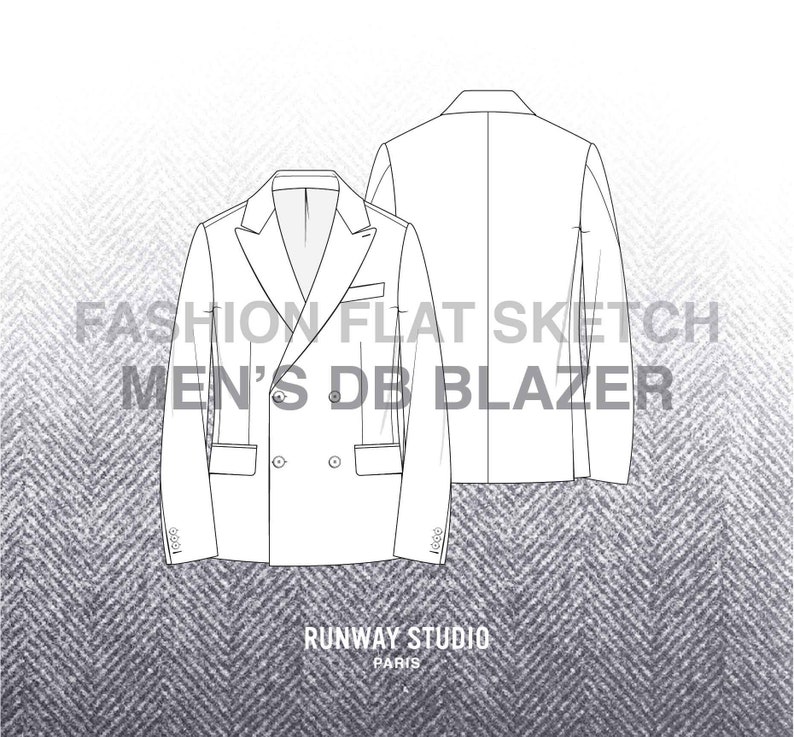 Men's Tailored DB BLAZER Fashion Flat Sketch - Fashion Vector Sketch ...