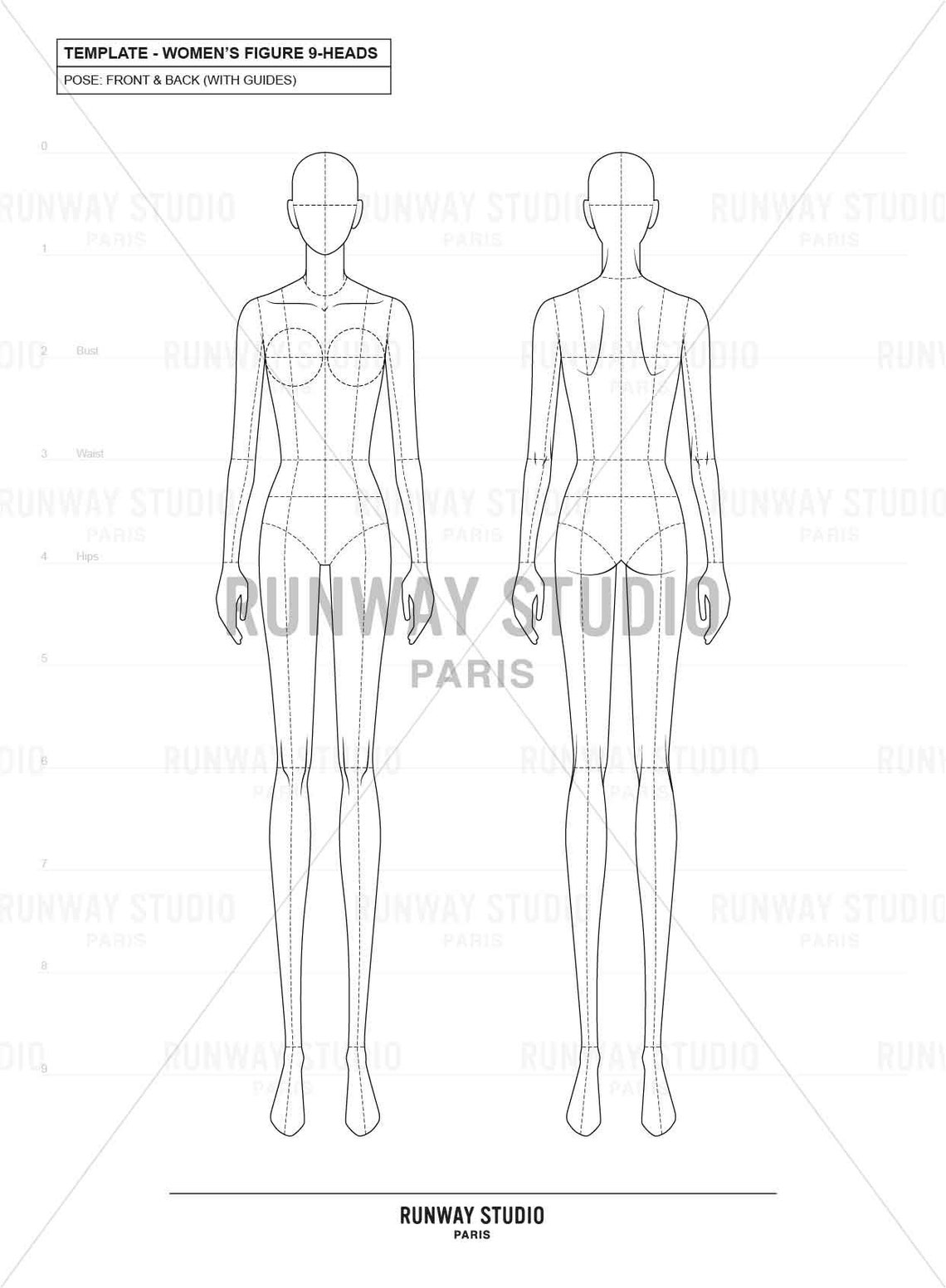WOMEN'S 9-HEAD FIGURE Template - Fashion Vector Sketch Womenswear ...