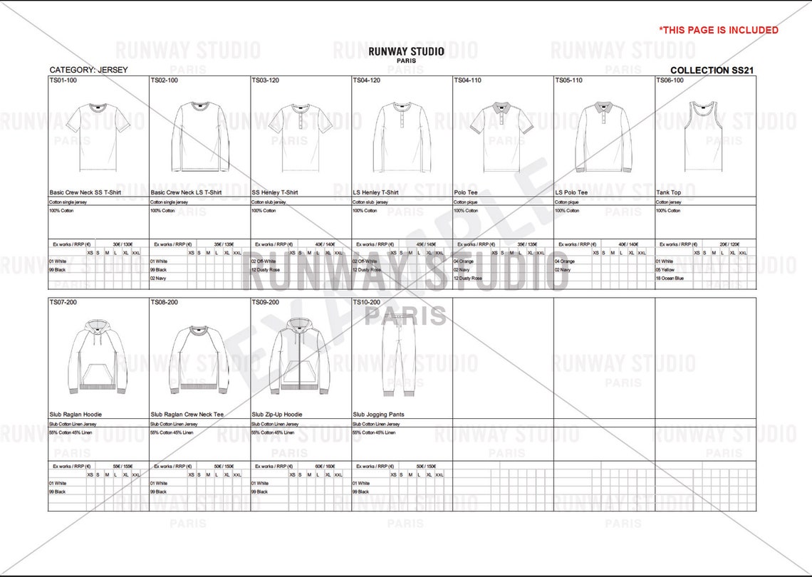 PRODUCT LINE SHEET - Fashion Document Template - Collection Line Plan ...