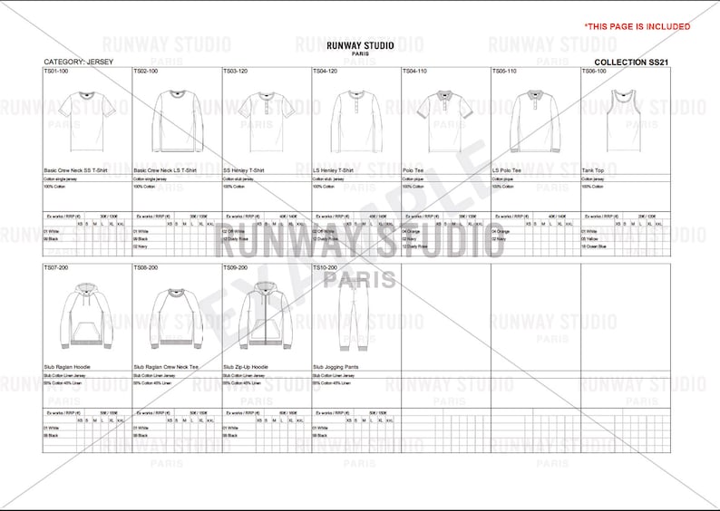 PRODUCT LINE SHEET - Fashion Document Template - Collection Line Plan ...