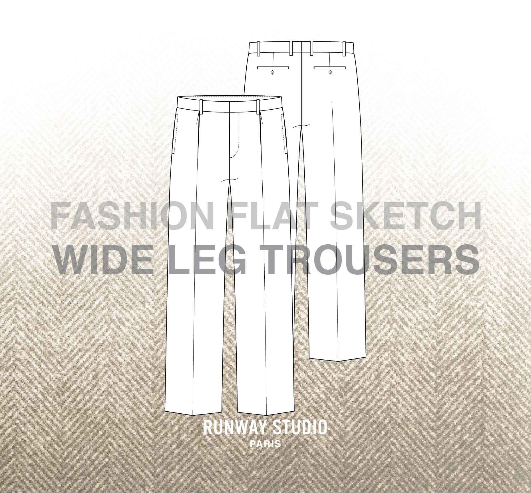 Mens WIDE LEG TROUSER Fashion Flat Sketch Fashion Vector Sketch ...