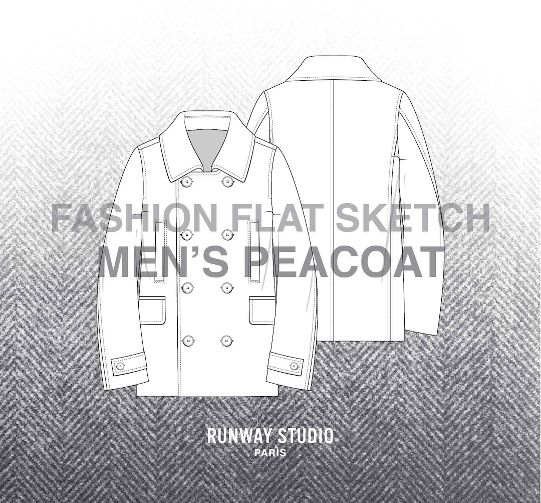 MEN'S PEACOAT Fashion Vector Sketch - Fashion Flat Sketch - Menswear ...
