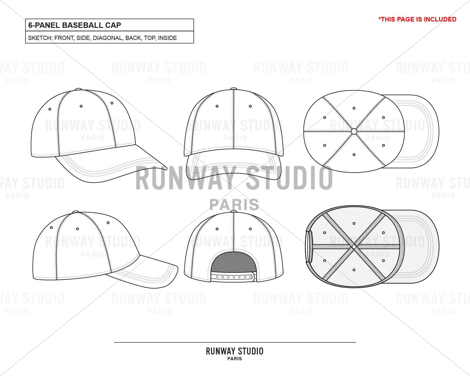 6-PANEL BASEBALL CAP Fashion Flat Sketch Fashion Vector Sketch ...
