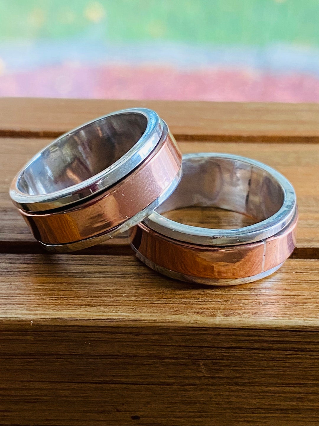 Sterling Silver and Copper Spinner Rings for Men Women. Two Metal ...