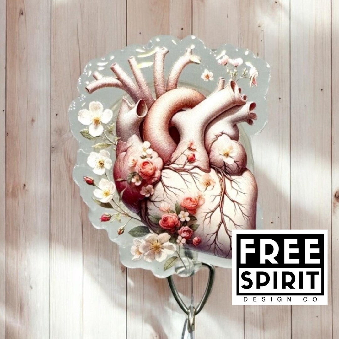 Pink Floral Heart - Badge Reel | Cardiac | Flower | Boho | Anatomy ...