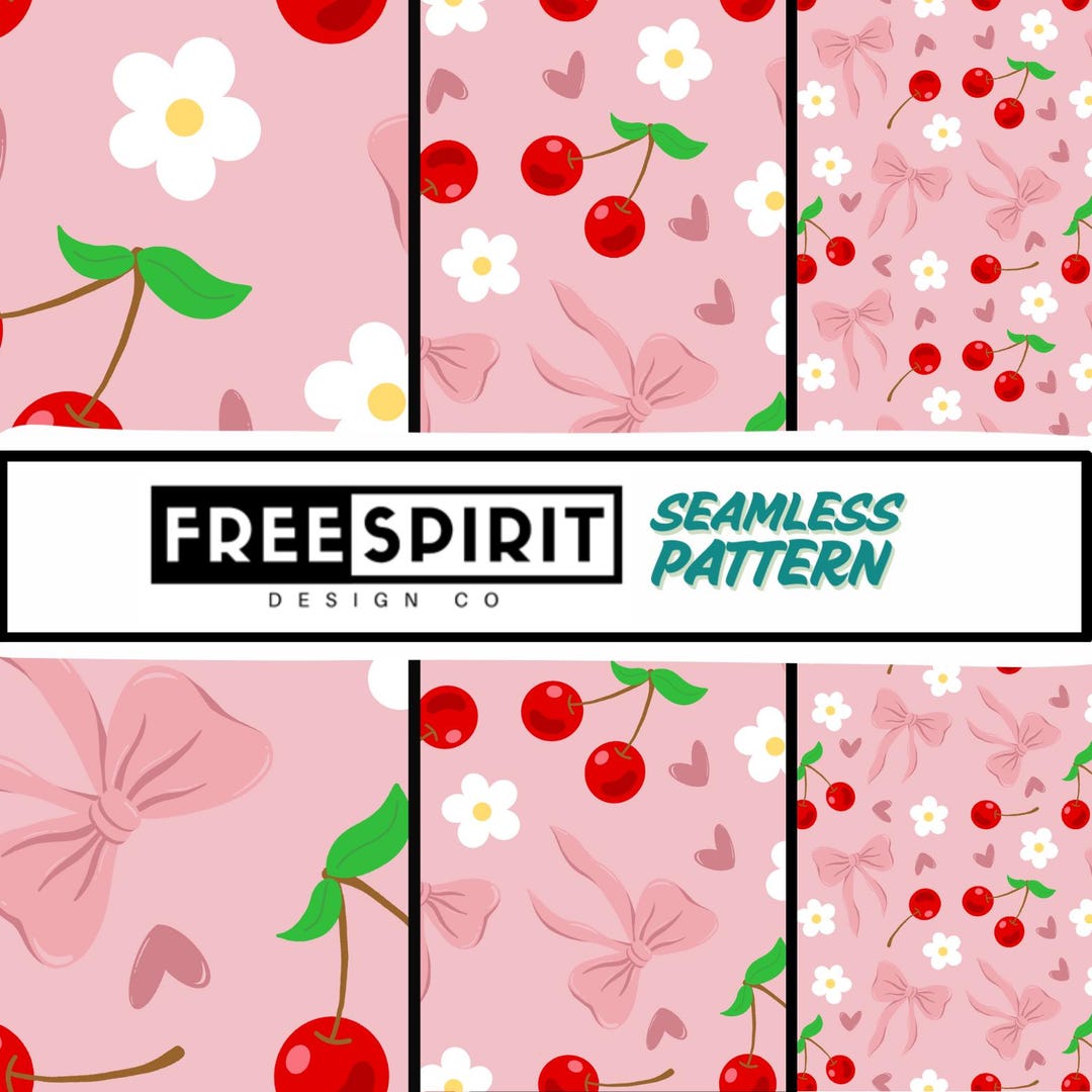 Cherry Ribbons - Digital Seamless File | Cherry | Flower | Ribbon ...