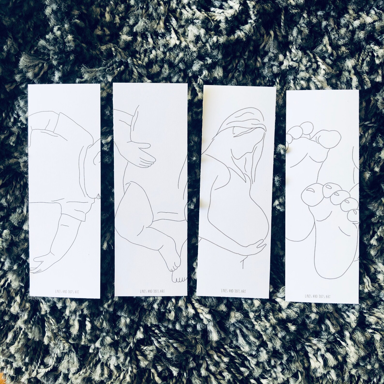 Line Drawing Expecting Mother Set of 4 Bookmarks - Baby Feet ...