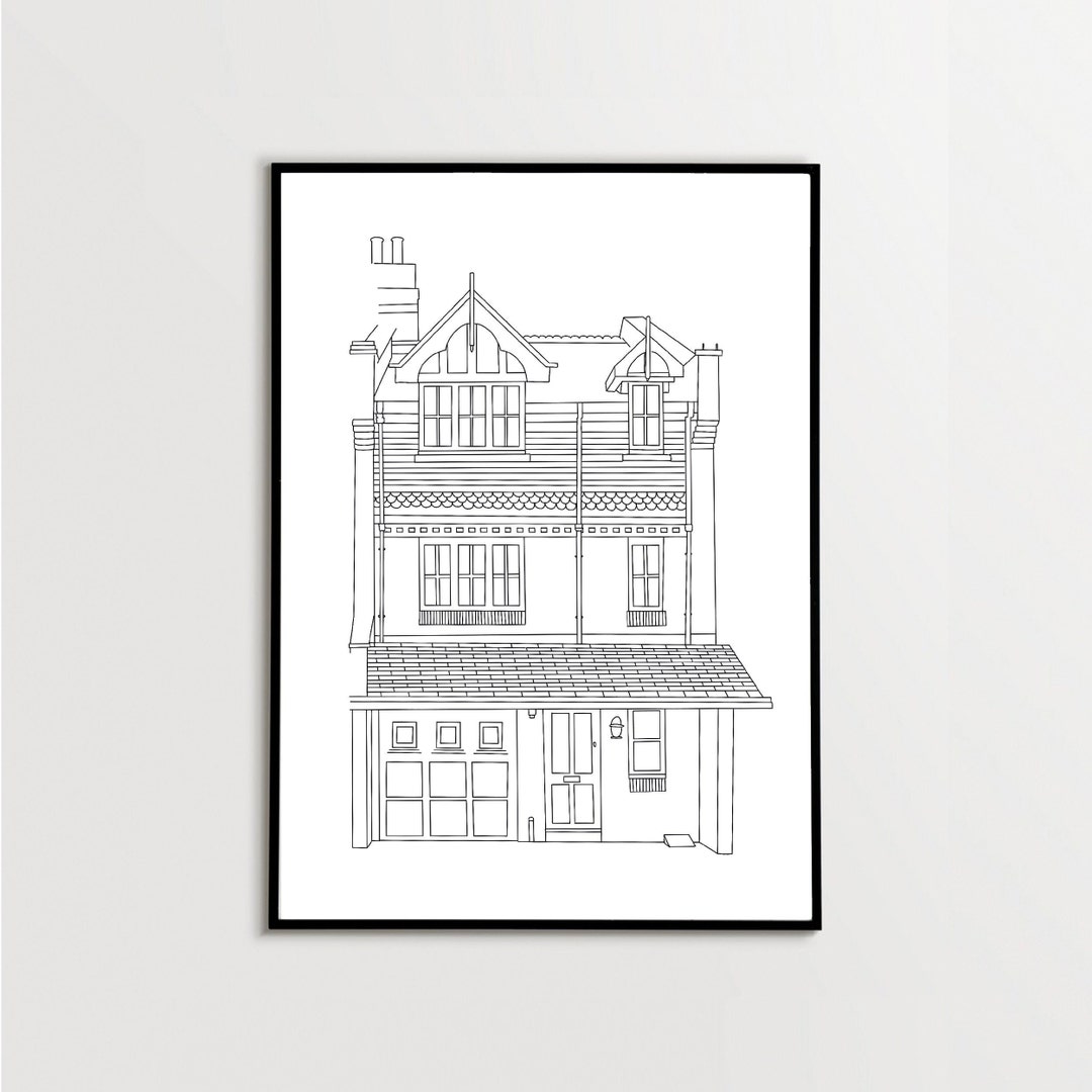 Custom House Line Drawing - Personalised Line Drawing Custom Wall Art ...
