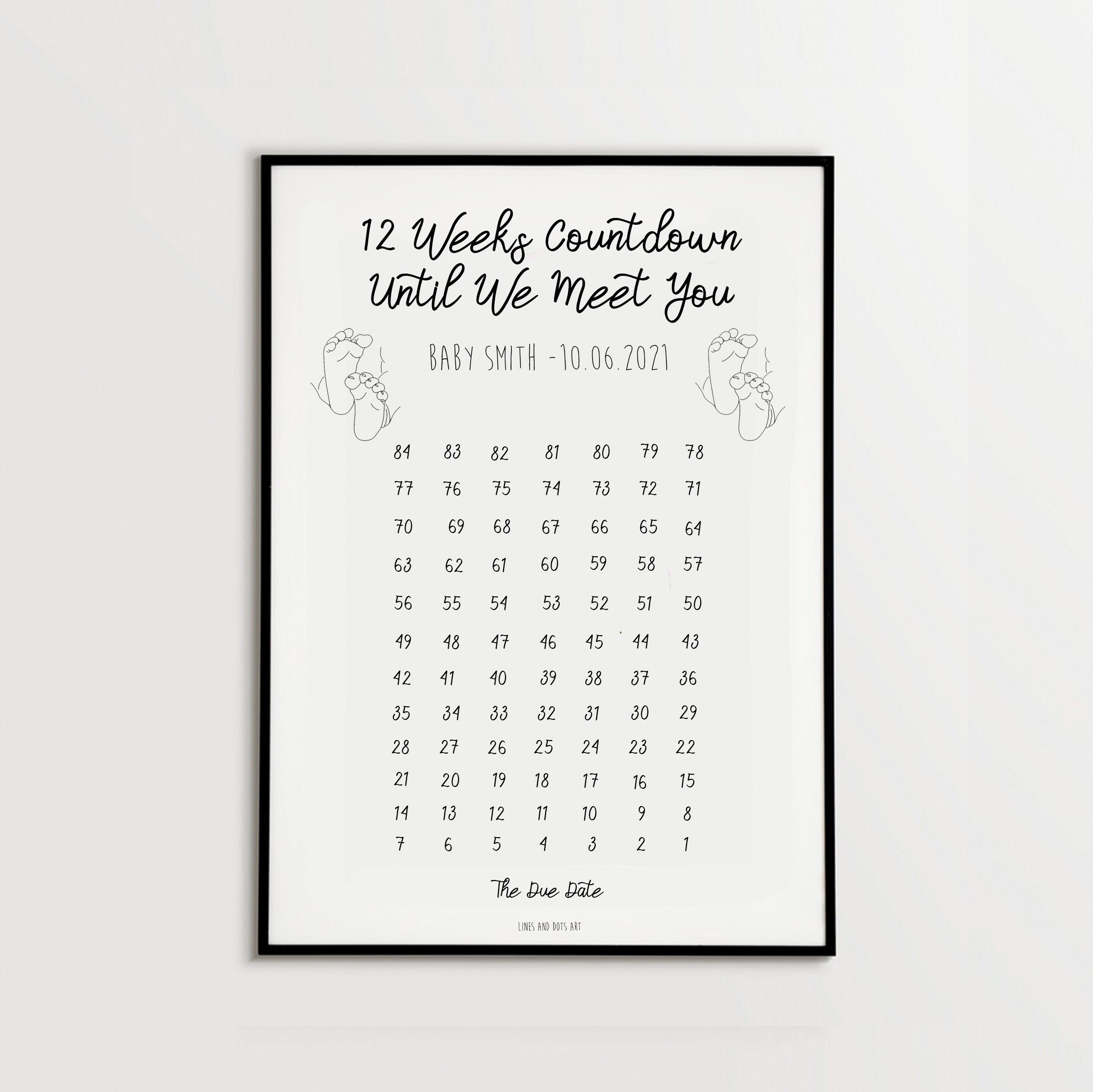 12 Weeks Countdown Baby Due Date New Arrival New Baby Gift - Etsy UK