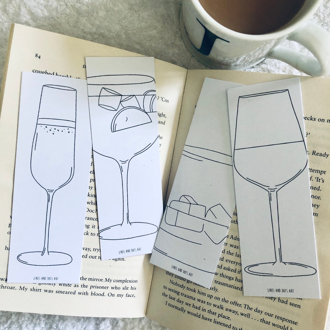 Line Drawing Alcohol Drinks Set of 4 Bookmarks - Wine // Champagne ...