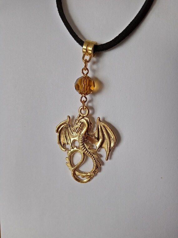 Golden Flying Dragon Necklace With Magical Crystal on Chain or - Etsy