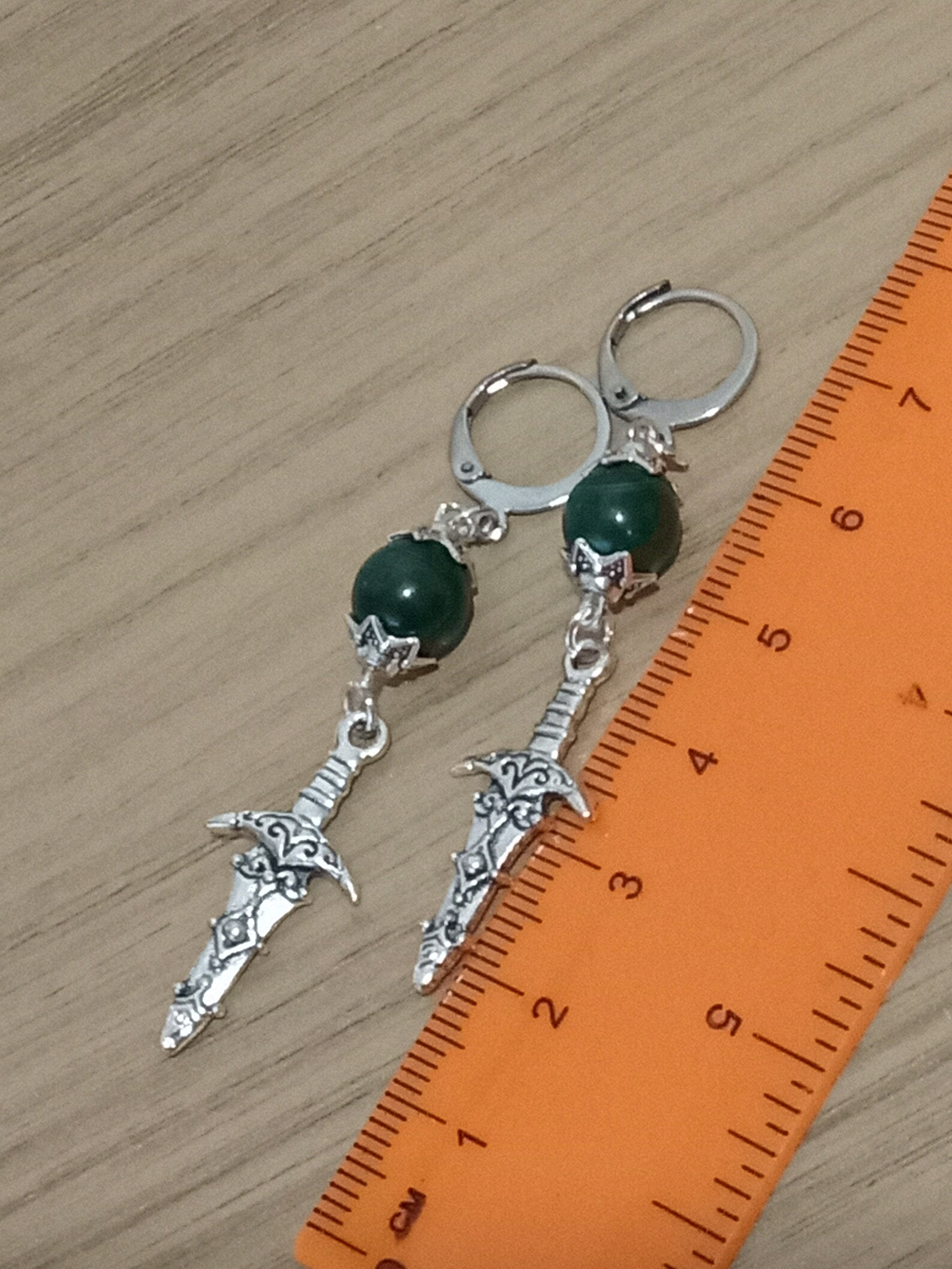 Silver Dagger & Natural Malachite Single Earring or Pair - Etsy UK