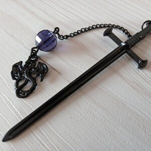 Black Sword Bookmark With Dragon and Crystal. Unique Gift for People ...