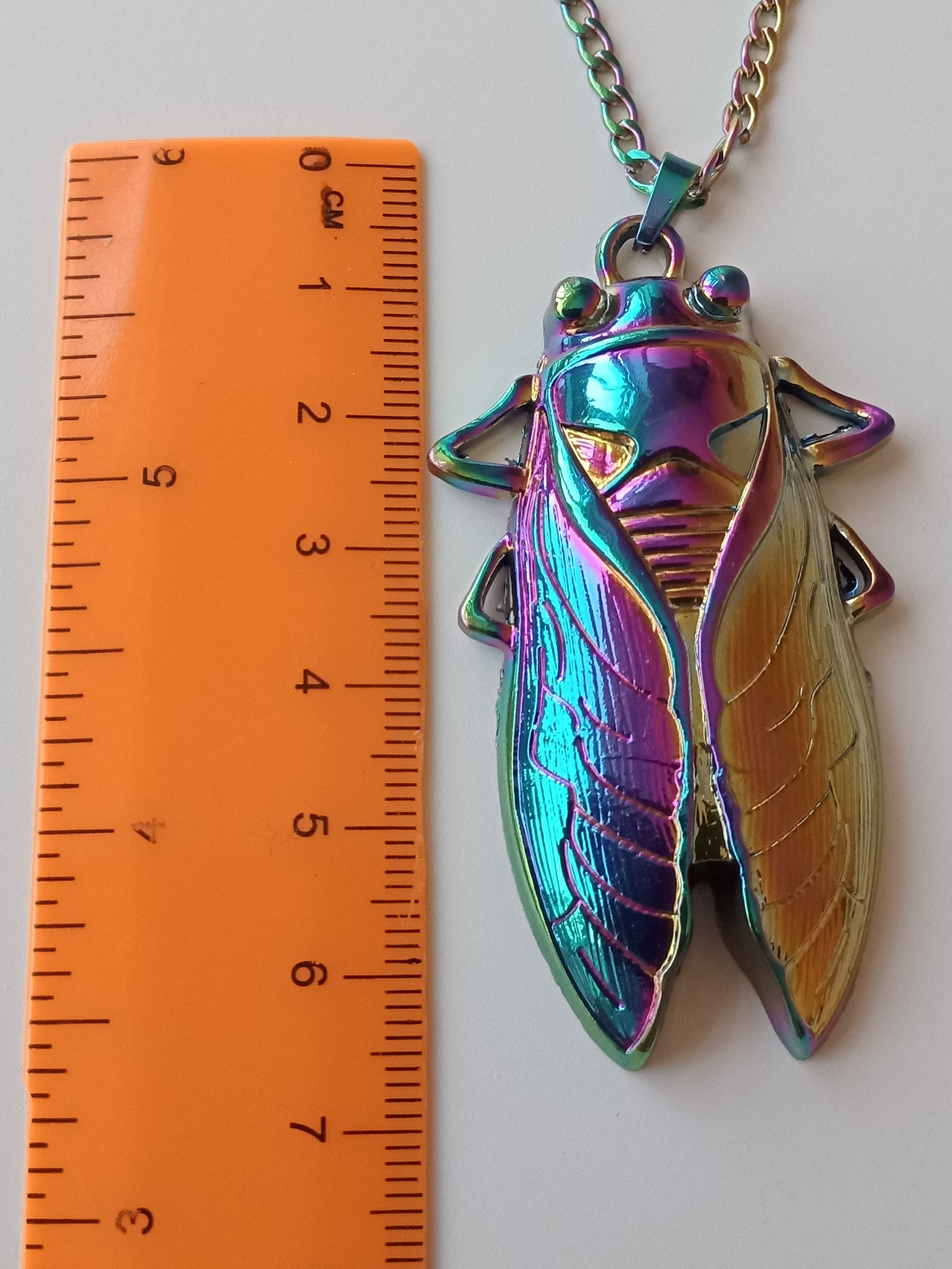 Large Rainbow Cicada Necklace on Rainbow Steel Chain or Black Thong ...