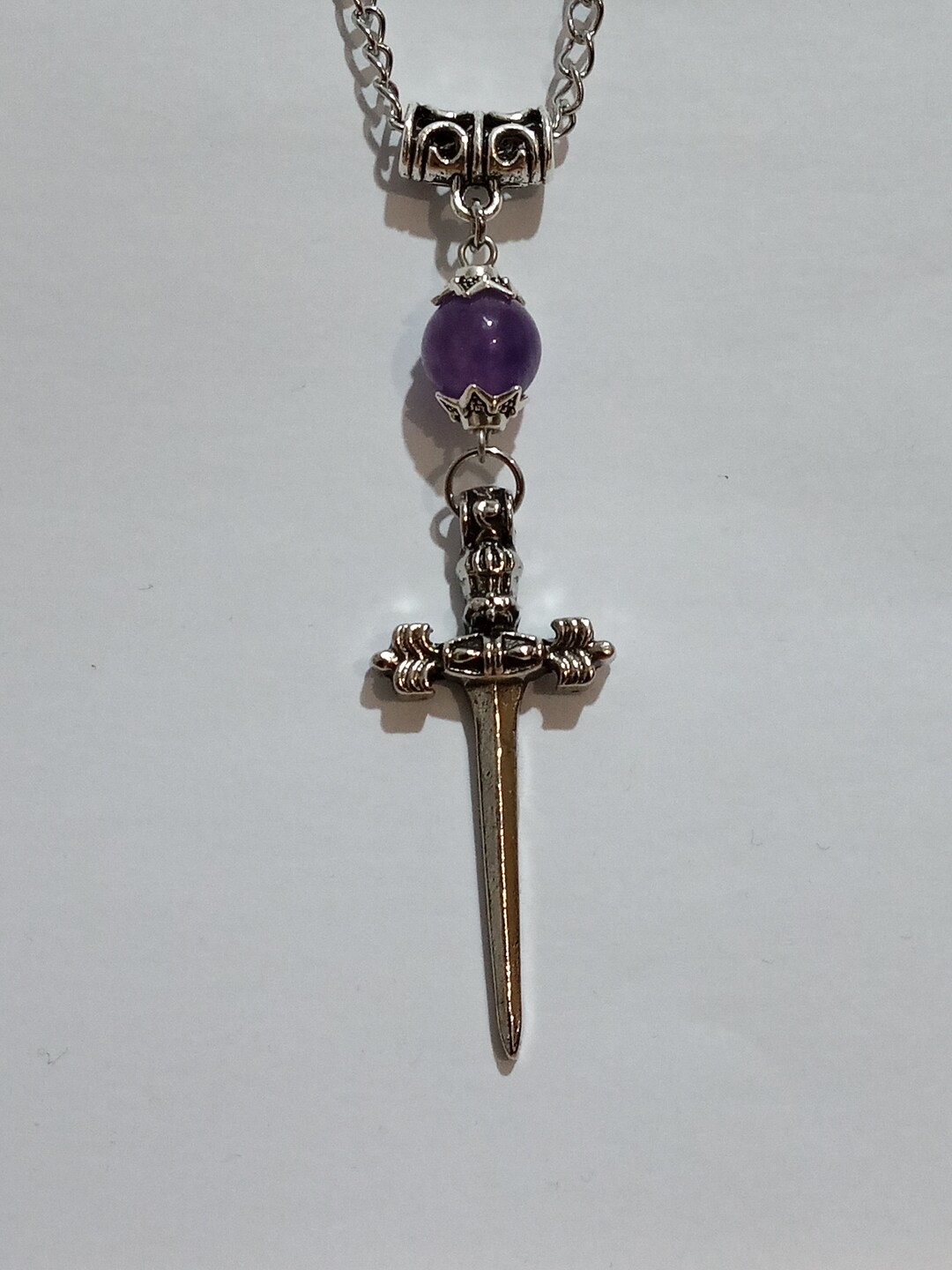 Silver Dagger With Amethyst Necklace Choker With Chain or Leather Thong ...